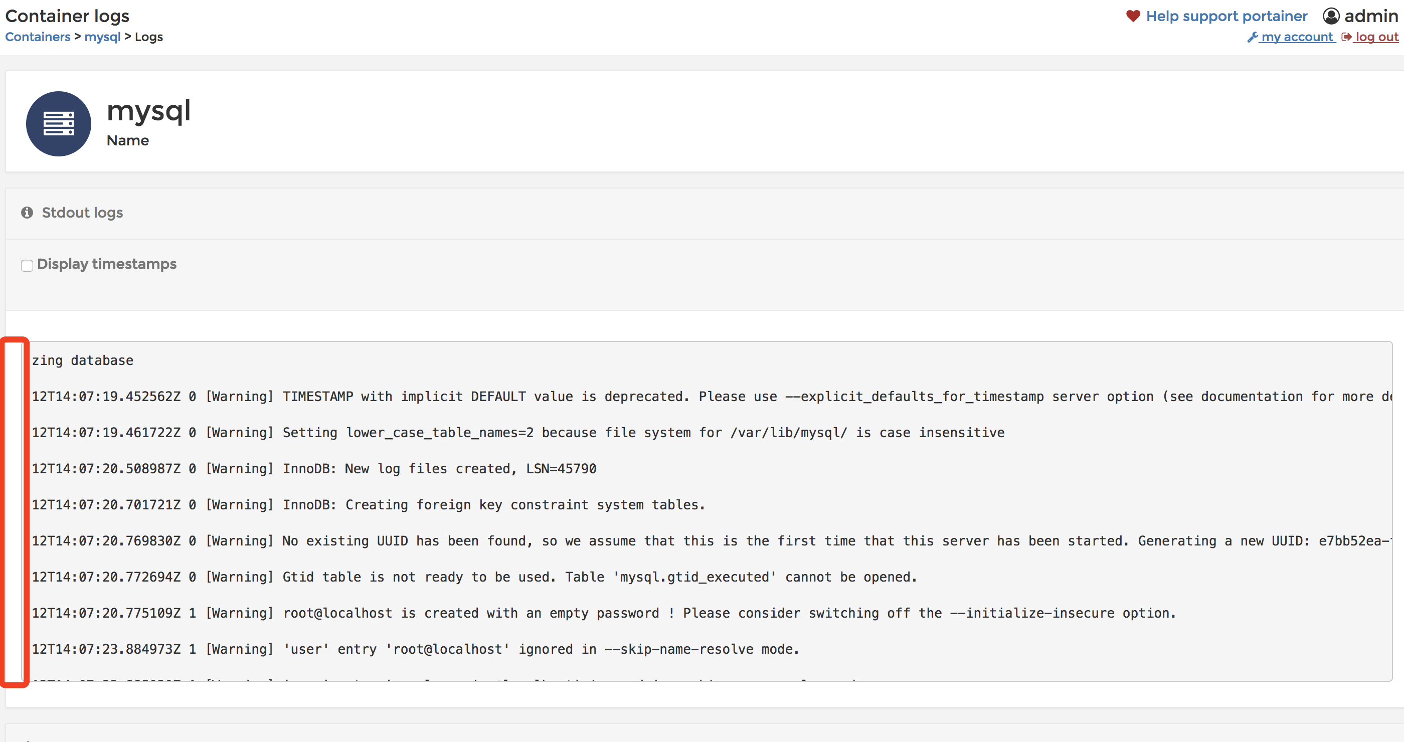 The container log viewer losts initals every line · Issue #1579 · portainer/portainer · GitHub