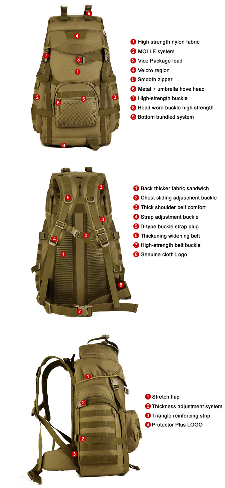 Outdoor 60L Military Tactical Molle Backpack Rucksack Assault Camping ...
