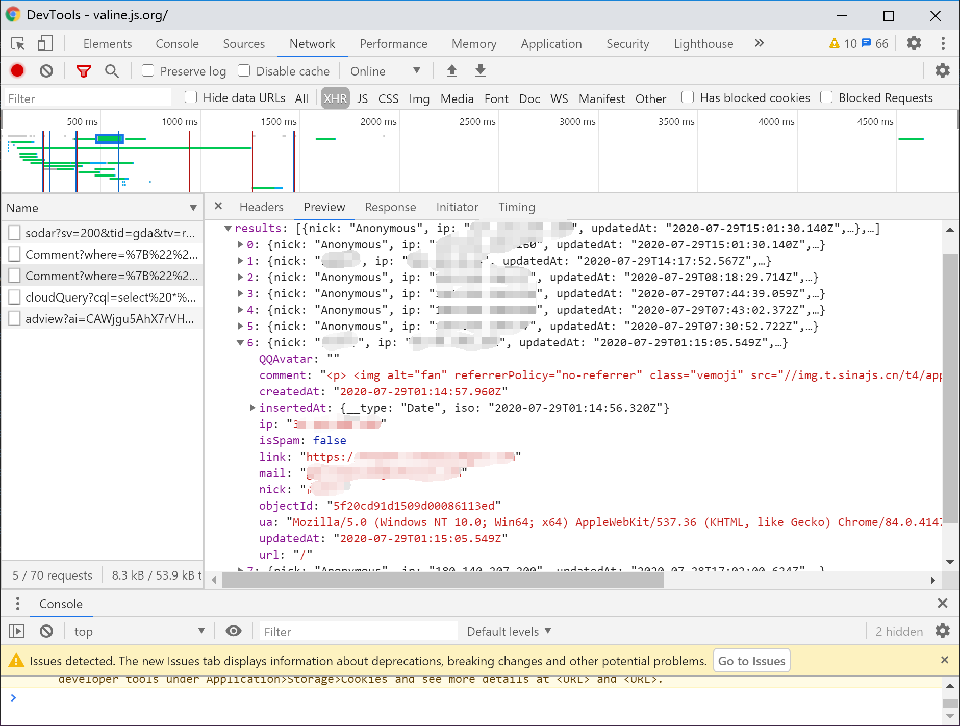 发送请求中响应内容明文暴露评论者IP、邮箱等隐私内容 · Issue #336 · xCss/Valine · GitHub