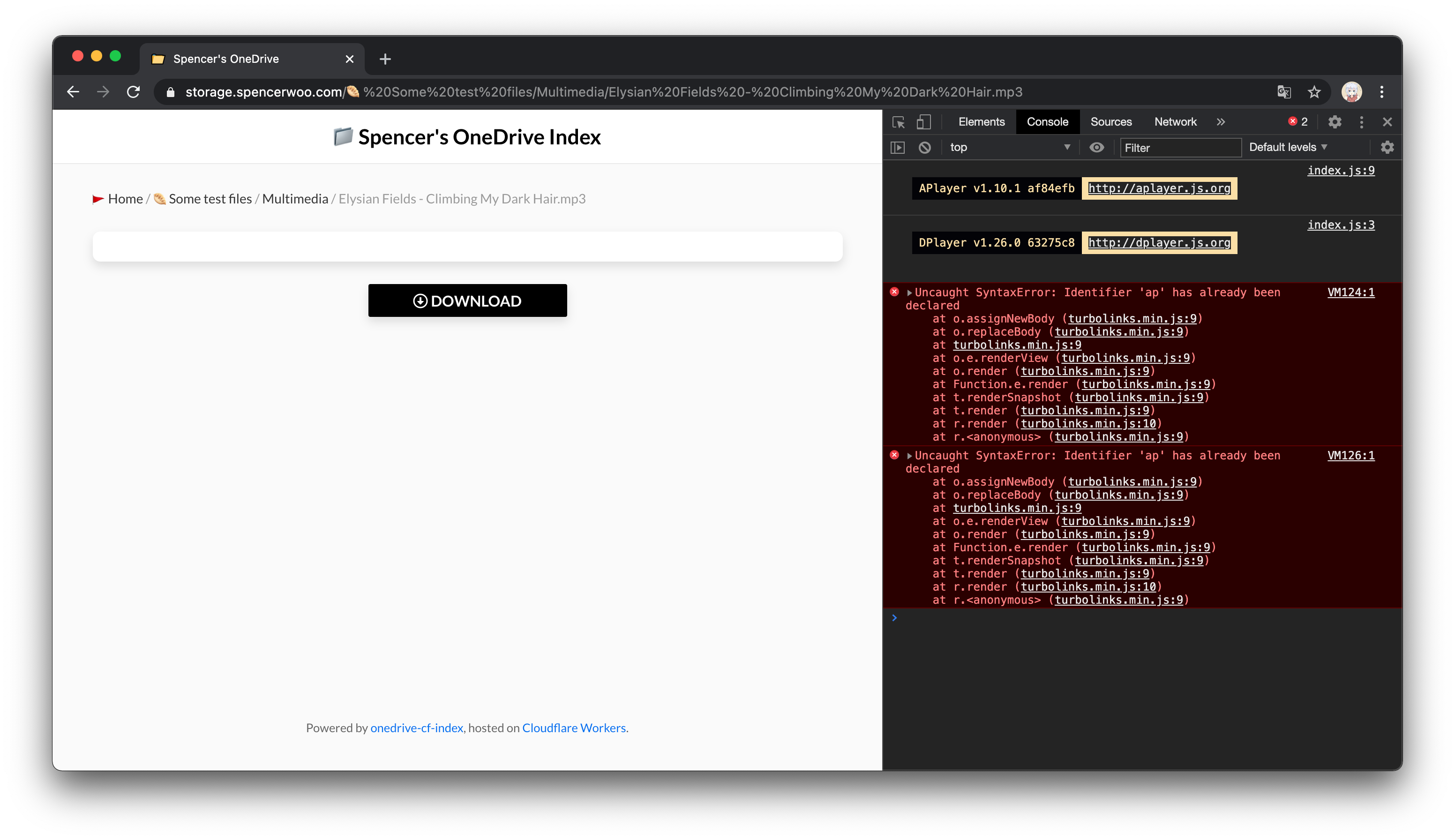 APlayer、DPlayer 首次加载完后再载入其他文件出现错误 · Issue #57 · spencerwooo/onedrive-cf-index · GitHub