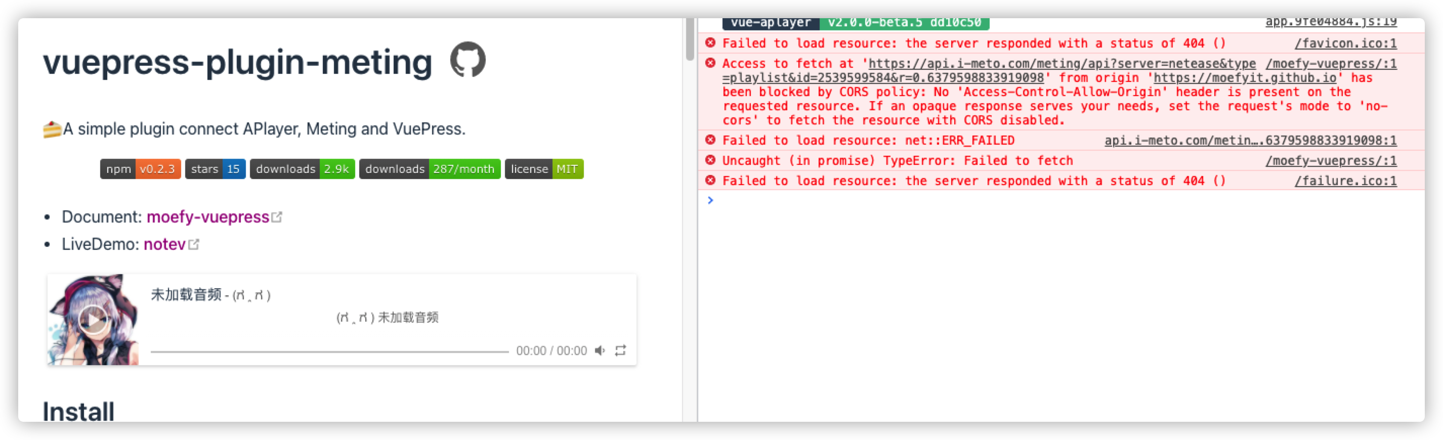 🐛 Meting API 失效导致播放器无法播放 · Issue #26 · moefyit/vuepress-plugin-meting · GitHub